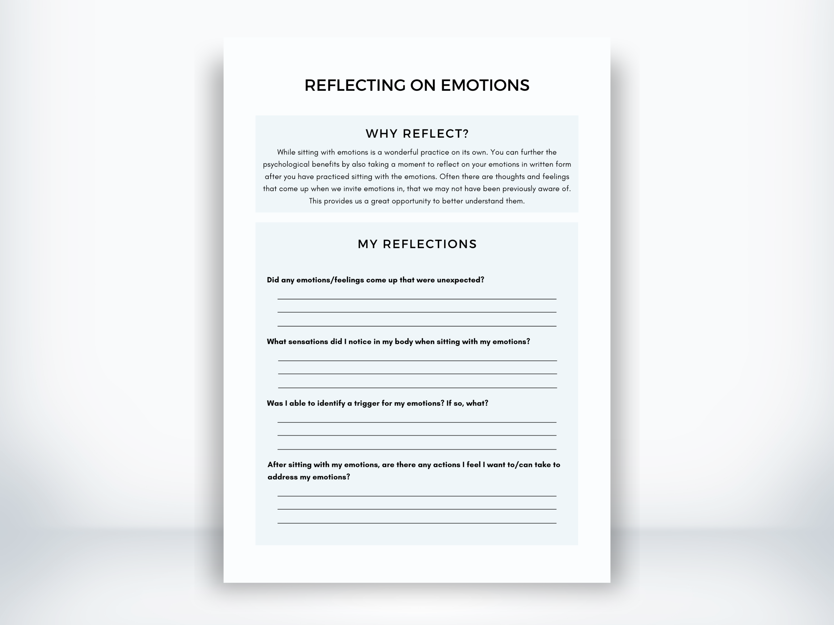 Reflecting On Emotions Worksheet (PDF) | My Thriving Mind