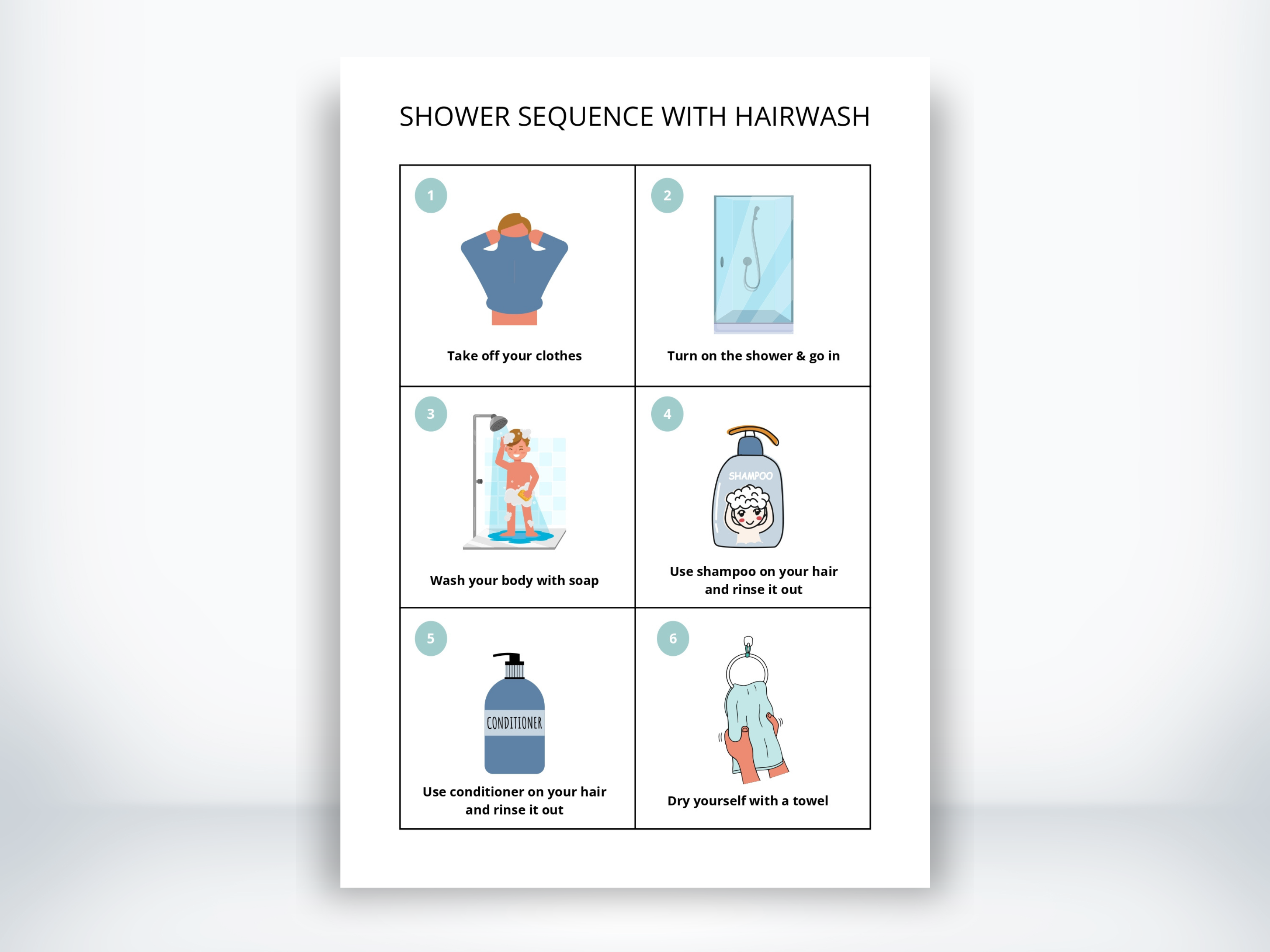 Shower Sequence With Hair Wash Visual Schedule | My Thriving Mind
