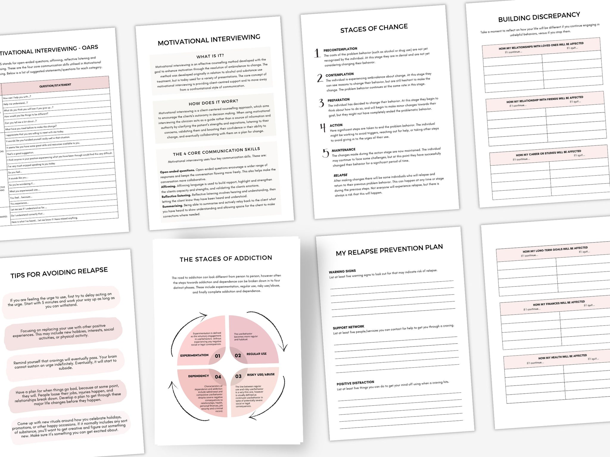 MI for Addiction Worksheets | My Thriving Mind